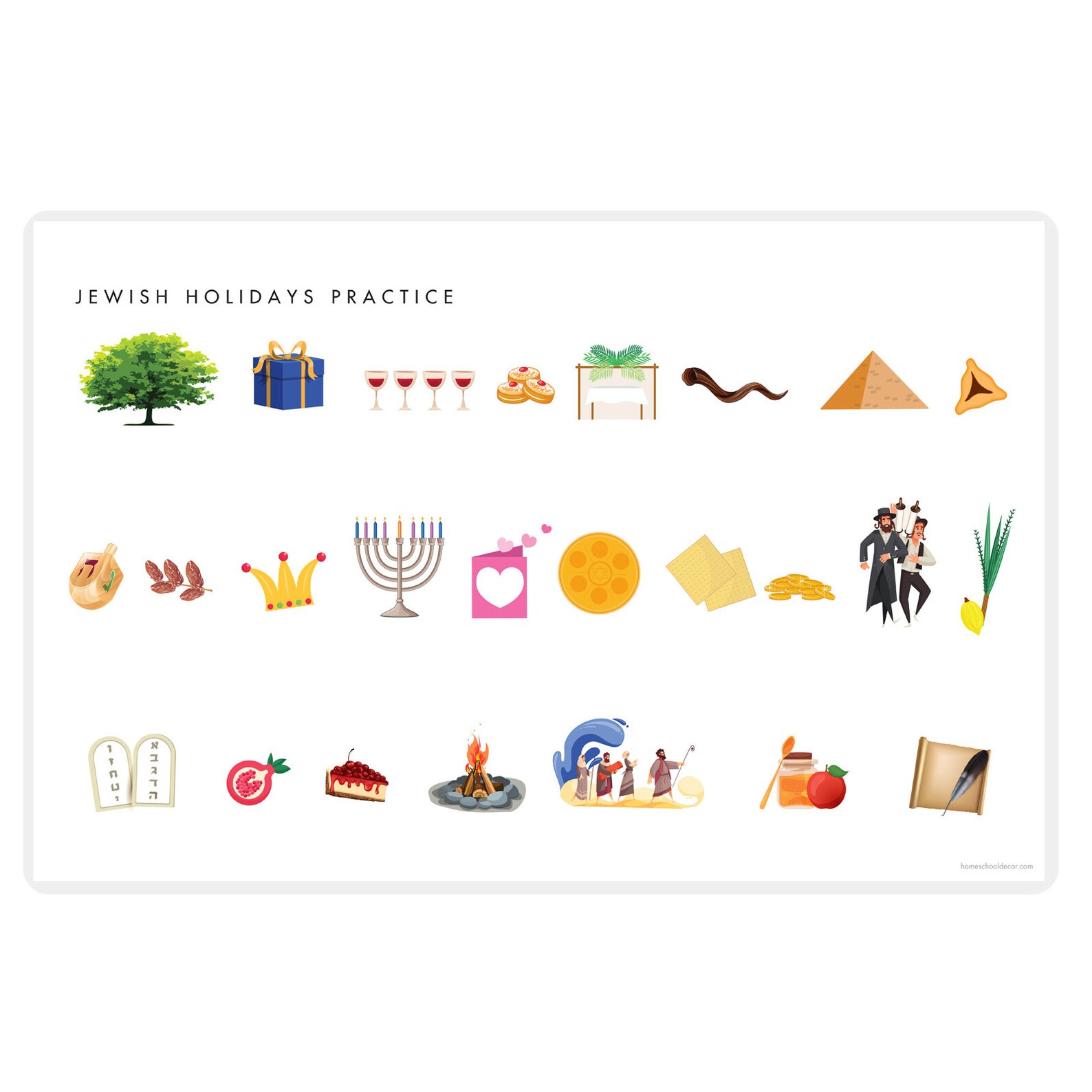 Learn Hebrew Jewish Holidays Placemat 2pc SET for Kids Learning Mats ...