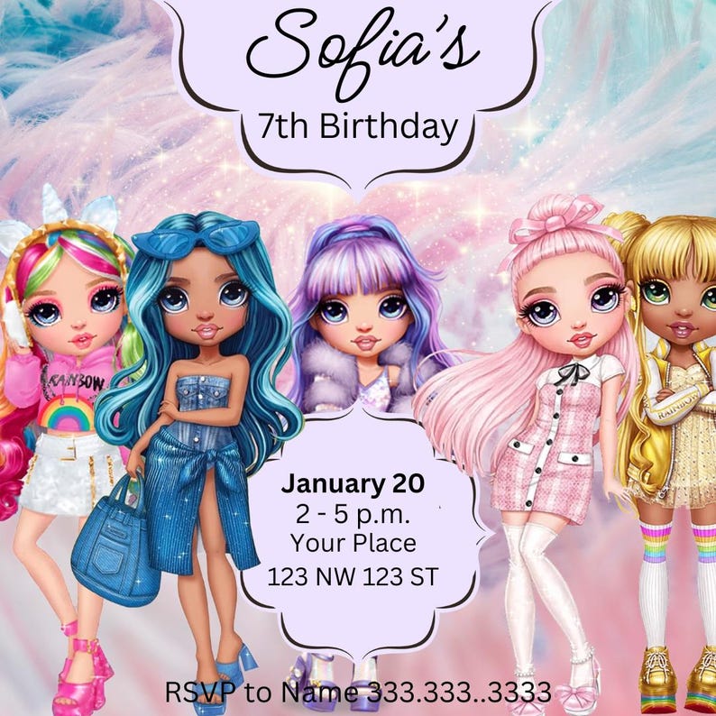 Rainbow High Invitation Girls Birthday Party CUSTOMIZABLE Canva ...