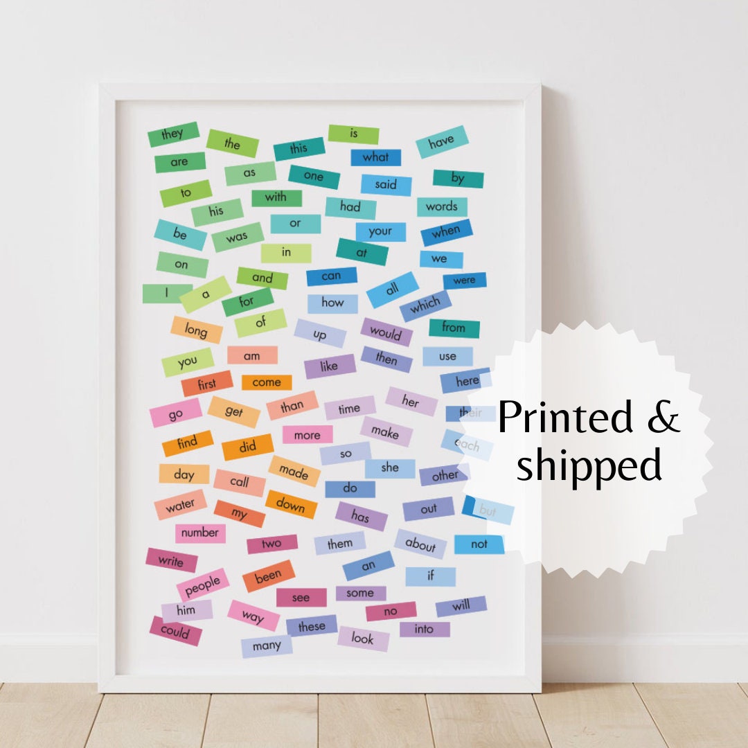 100 Sight Words Poster Educational Print Playroom Wall Decor for ...