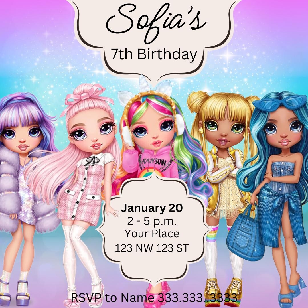 Rainbow High Invitation Girls Birthday Party CUSTOMIZABLE Canva ...