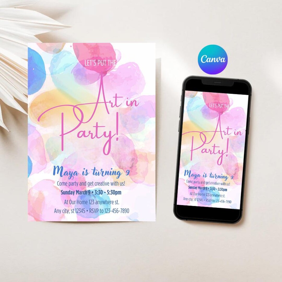 Editable Painting Party Invitation, Art Birthday Invite, - Girls ...
