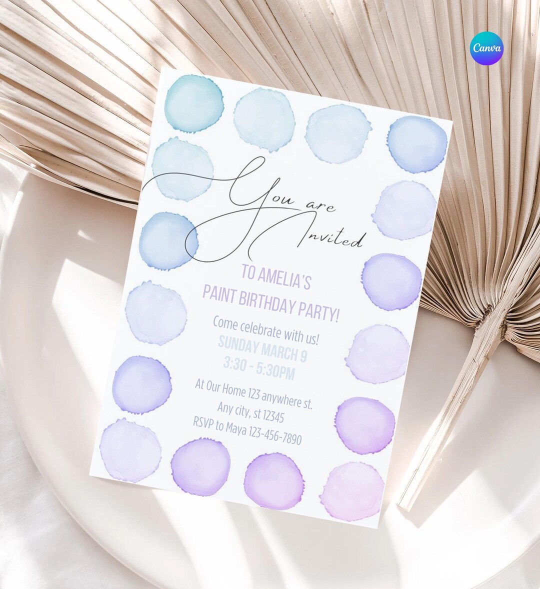 Editable Painting Party Invitation, Art Birthday Invite, - Girls ...