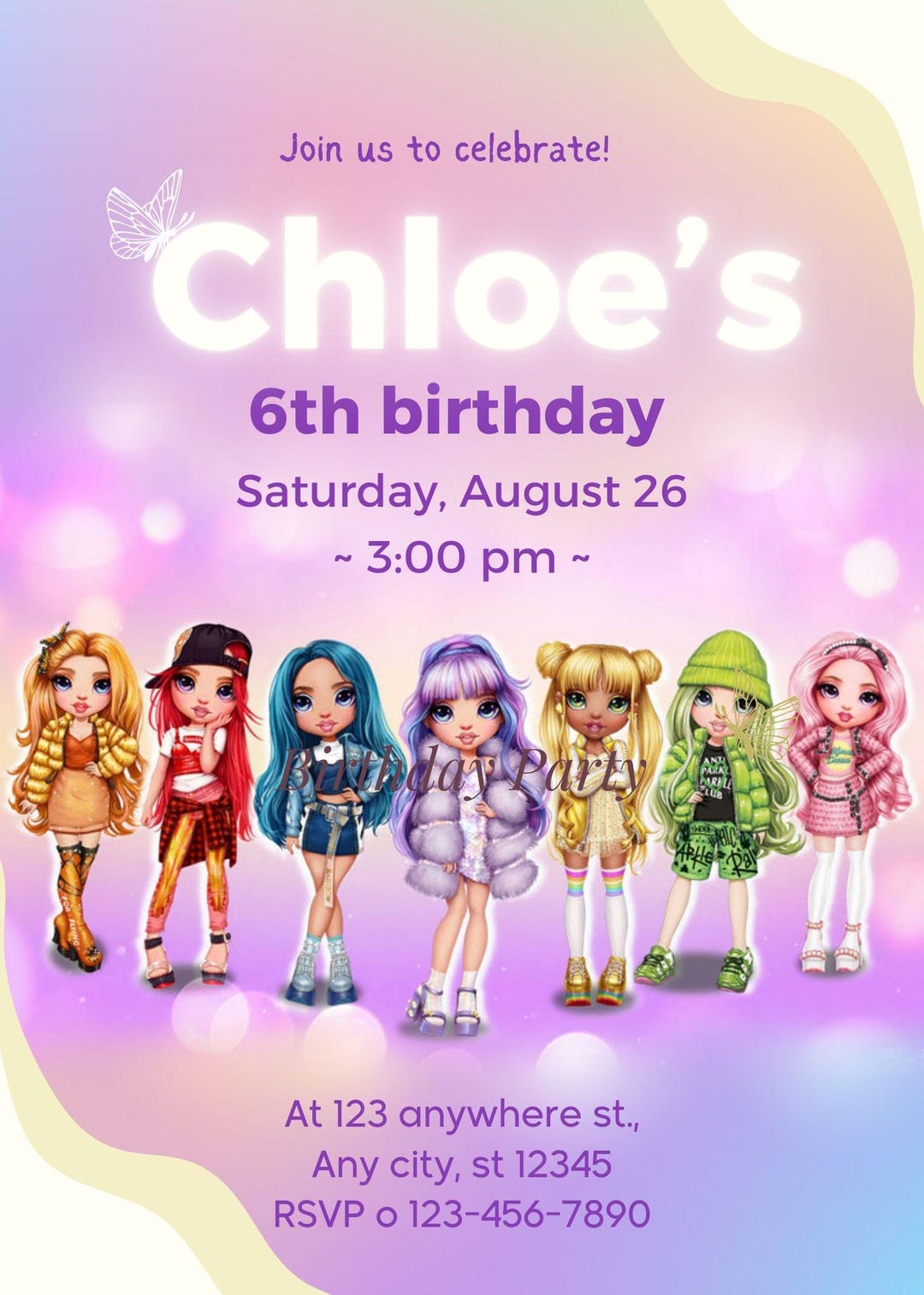 Rainbow High Invitation Girls Birthday Party CUSTOMIZABLE Canva ...