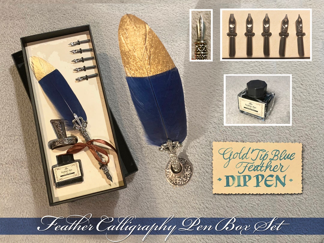 Nice Calligraphy Blue Feather Dip Pen Set - Etsy