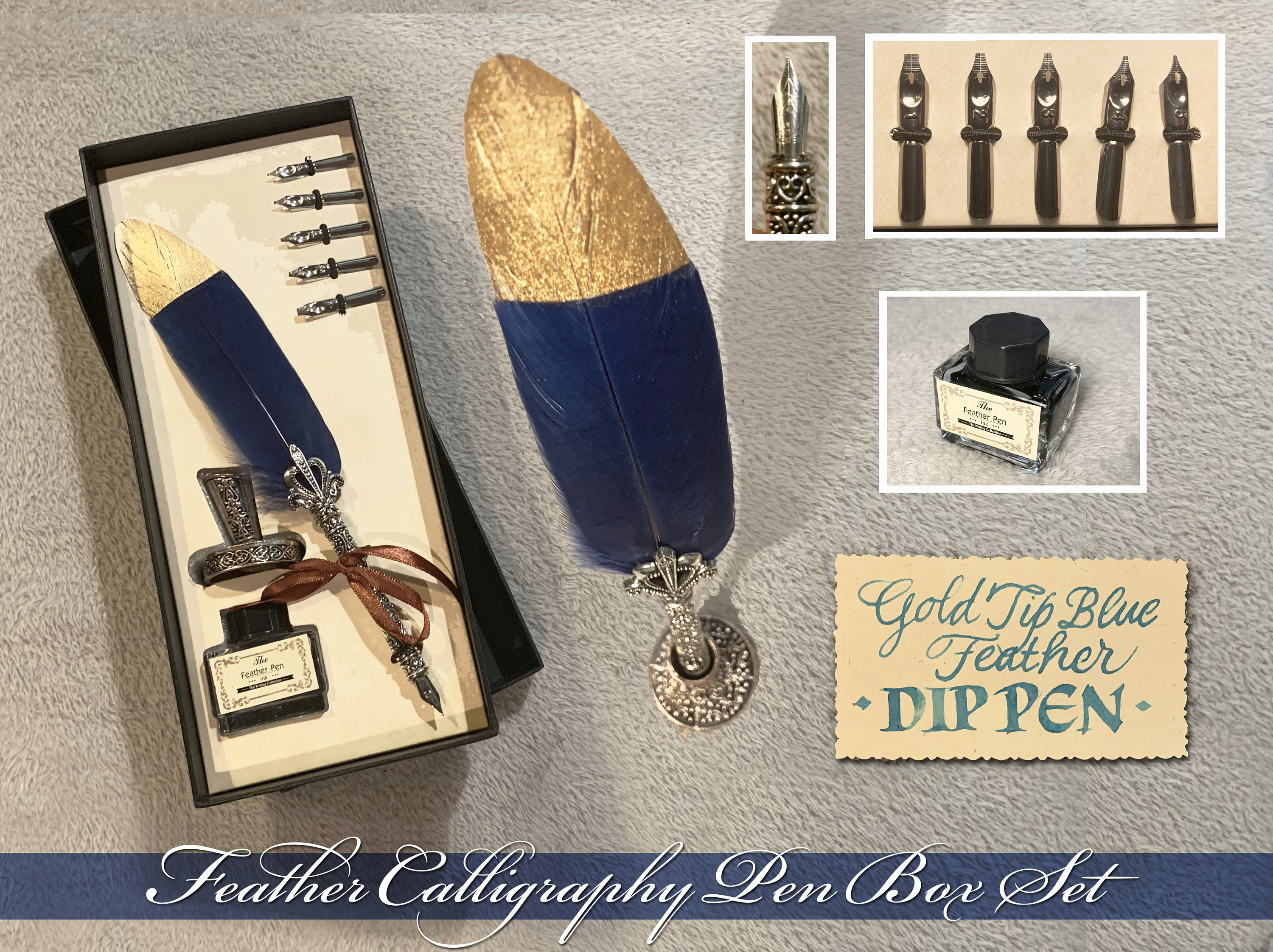 Nice Calligraphy Blue Feather Dip Pen Set - Etsy