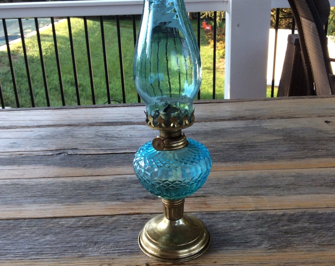 Blue Diamond Pattern Oil Lamp Made in Hong Kong Miniature Oil Lamp Baby ...