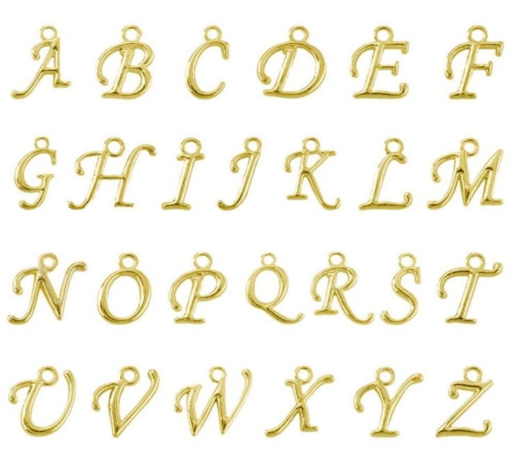 GOLD Cursive Letter Charms Letter for Jewelry Making Alphabet Initial A ...