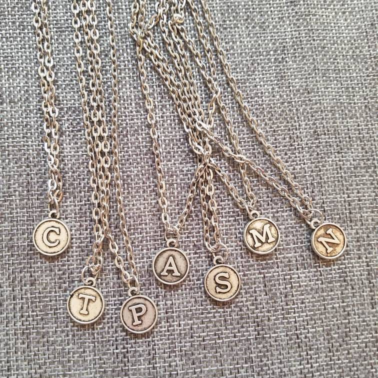 Alphabet Charm Necklace antique silver small round Initial | Etsy