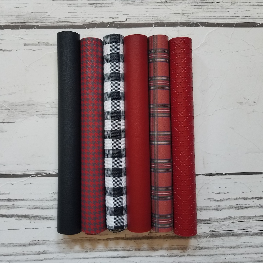Tartan Plaid Faux Leather Bundle of 6 Fake Sheets Red Black - Etsy