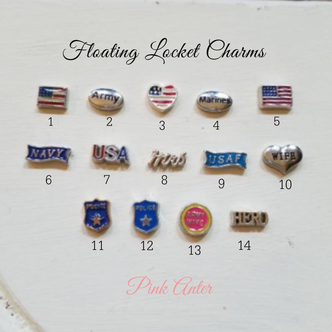Floating Charms Army Air Force Fire Wife Mom Police Sheriff Navy USA ...