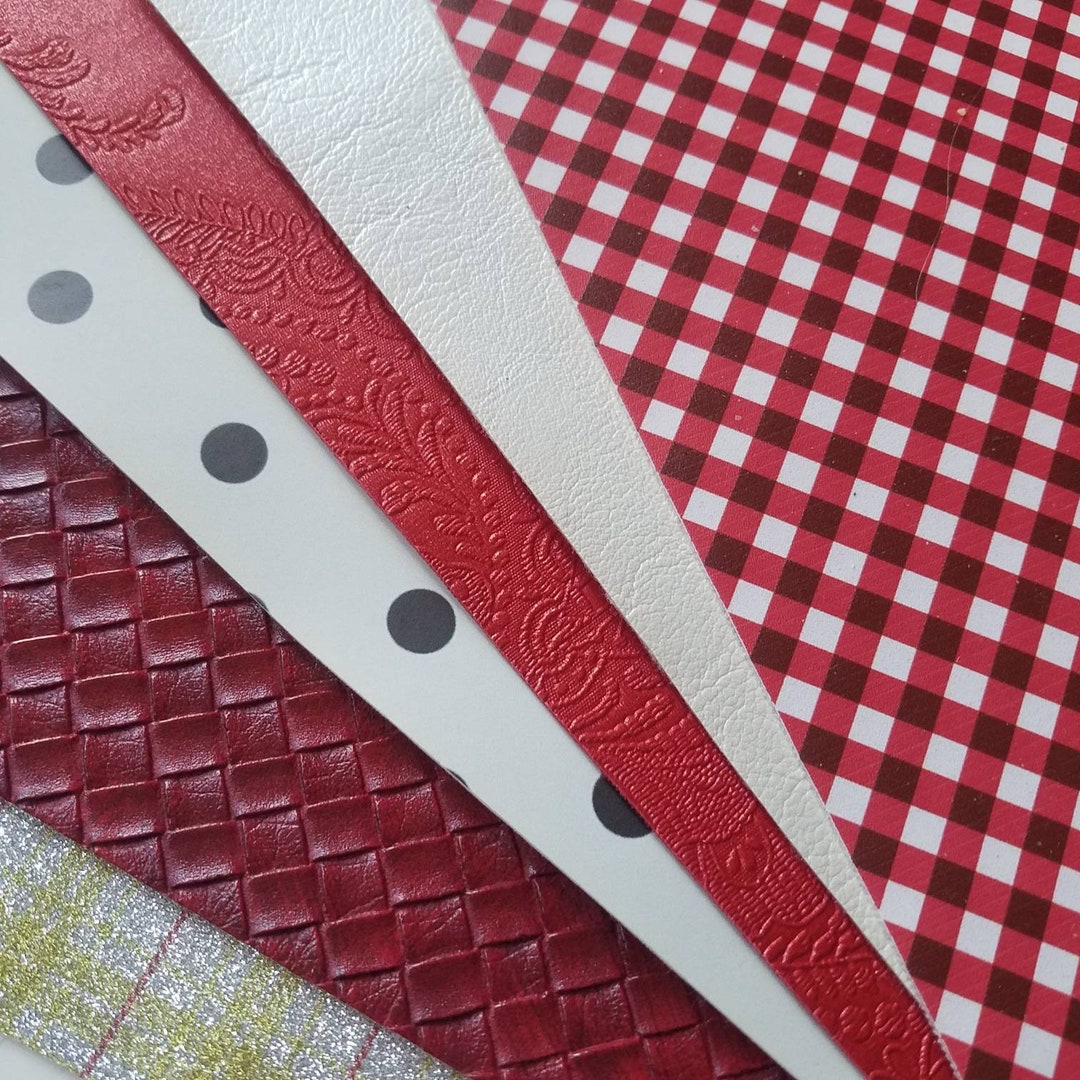Faux Leather Bundle of 6 Fake Sheets Brick Red Cream Tartan Plaid Polka ...
