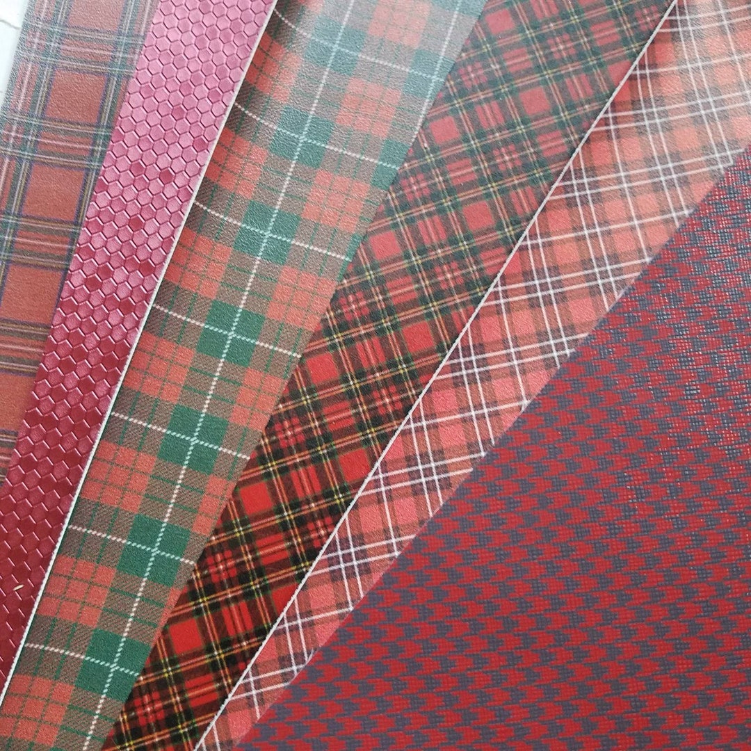 Tartan Plaid Faux Leather Bundle of 6 Fake Sheets Red Black Houndstooth ...