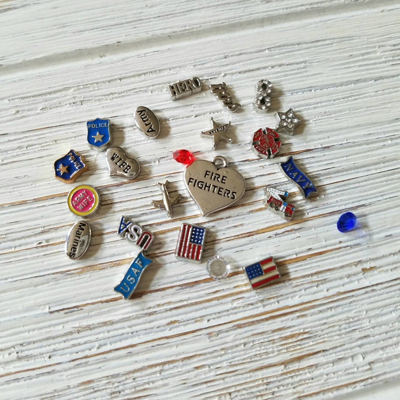 Floating Charms Army Air Force Fire Wife Mom Police Sheriff Navy USA ...