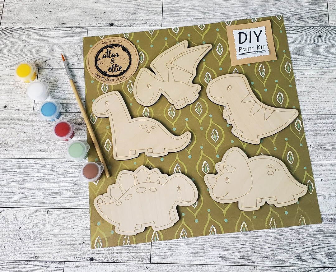 Dinosaur Paint Kit for All Ages! Includes 5 Cut and Engraved Wood ...