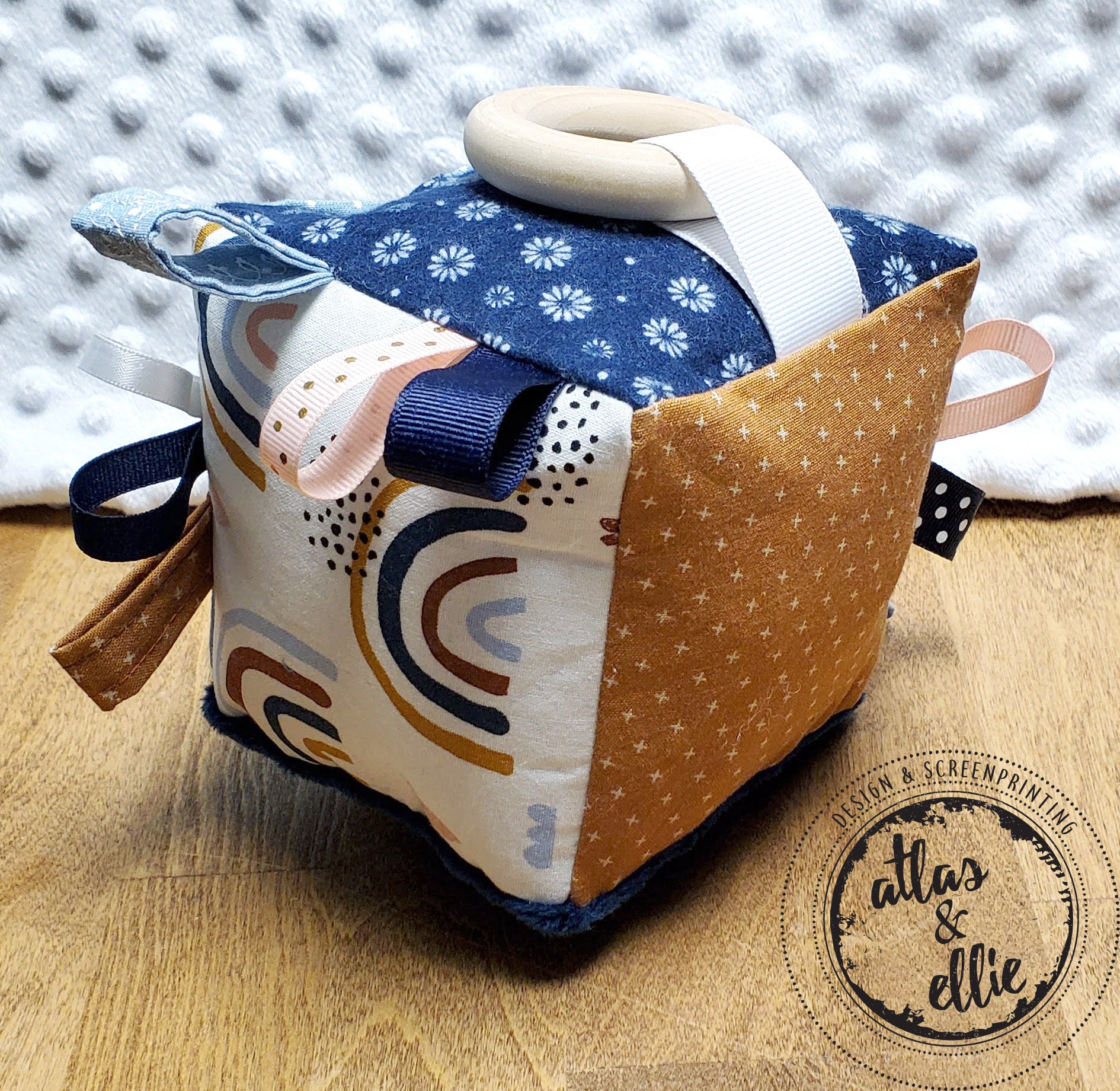 Fabric Activity Cube for Babies, Each side has textures and prints to ...