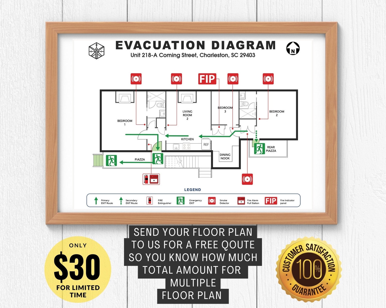 Editable Evacuation Diagram Emergency Fire Escape Route Plan Air Bnb ...