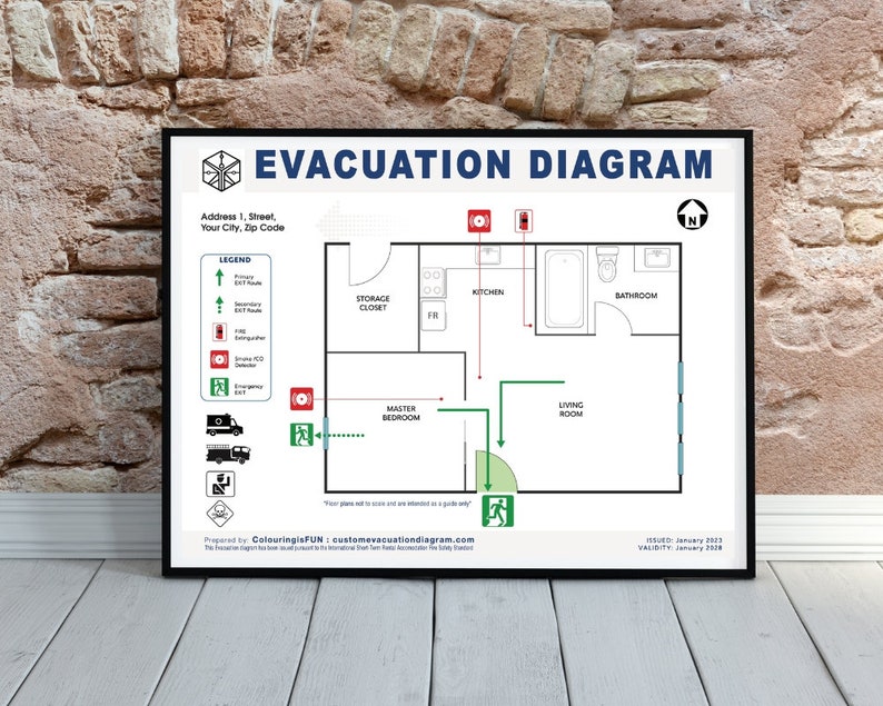 Editable Evacuation Diagram Emergency Fire Escape Route Plan Air Bnb ...