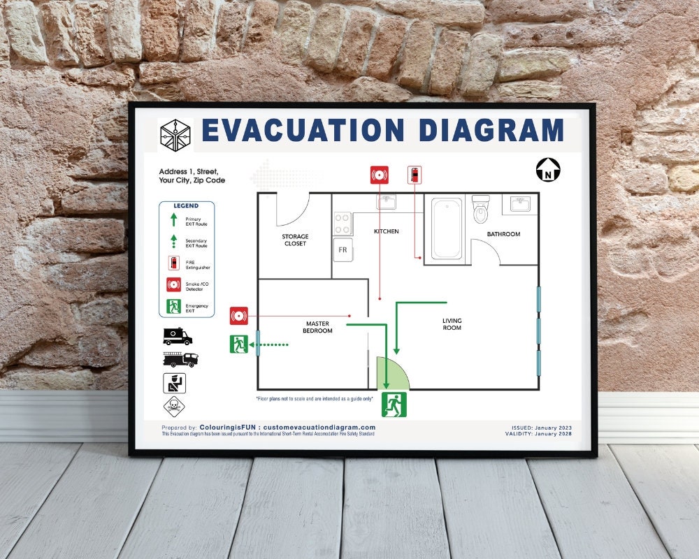 Editable Evacuation Diagram Emergency Fire Escape Route Plan Air Bnb ...