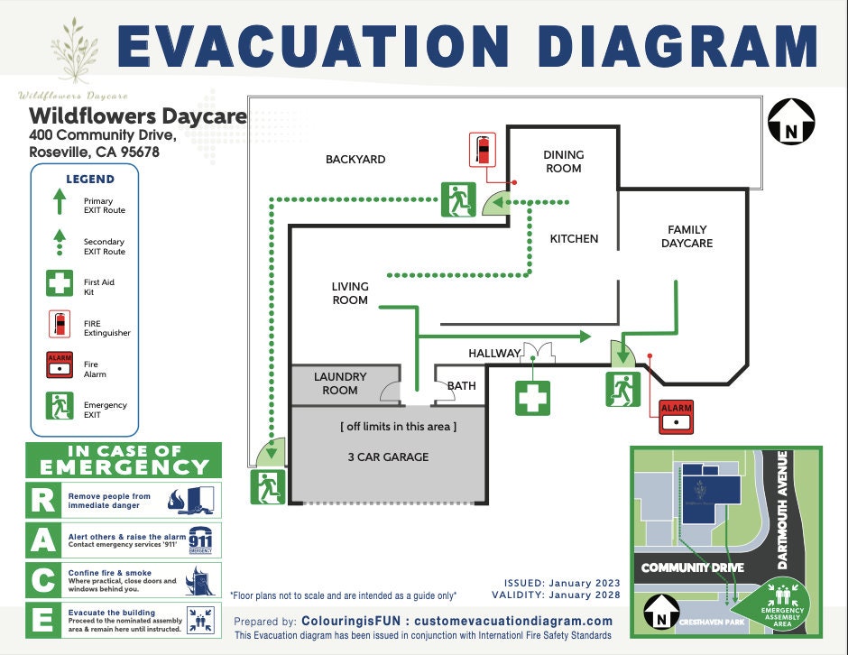 Personalized Printable Evacuation Plan Diagram Fire Escape Route ...