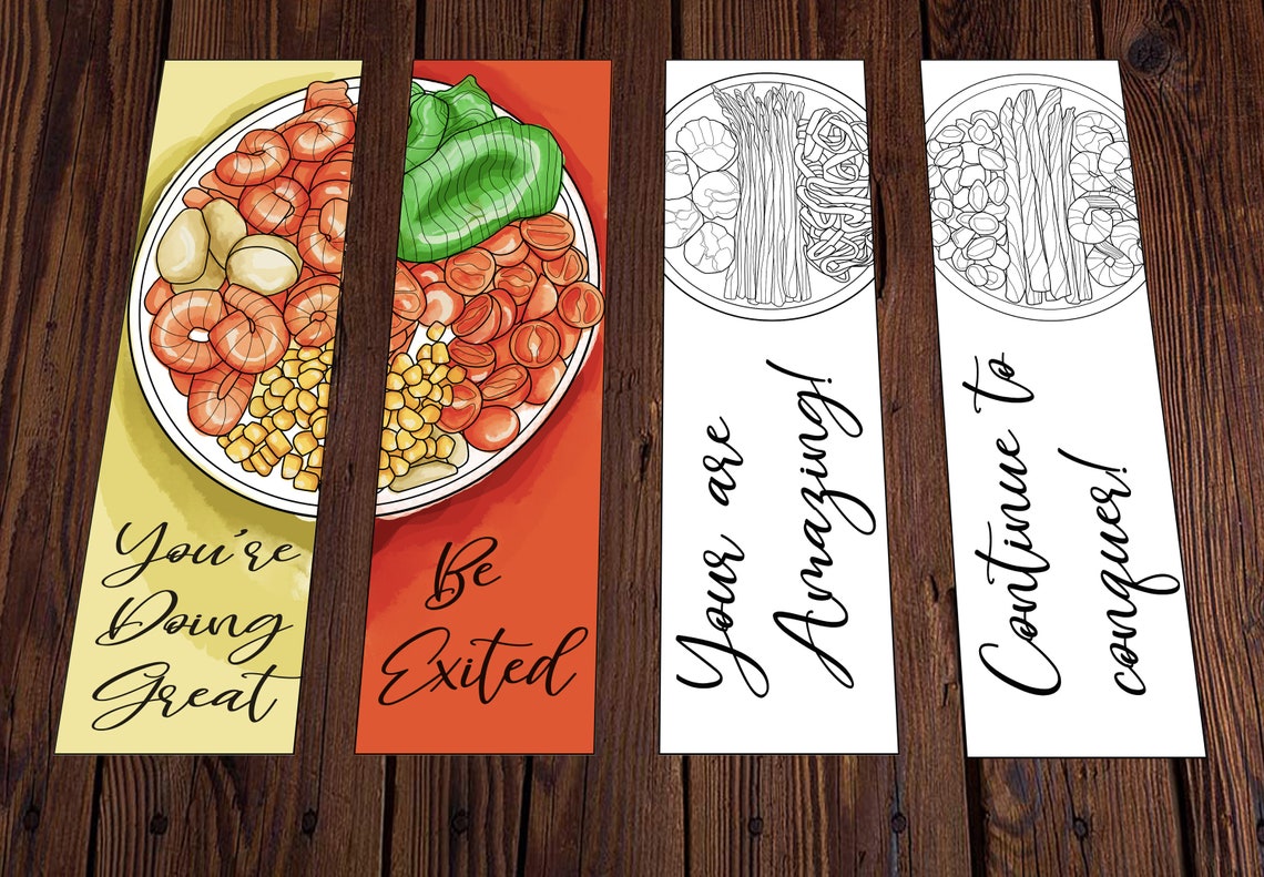 Unique 8 Sets DIY Coloring FOOD Bookmarks With Doodles and - Etsy India