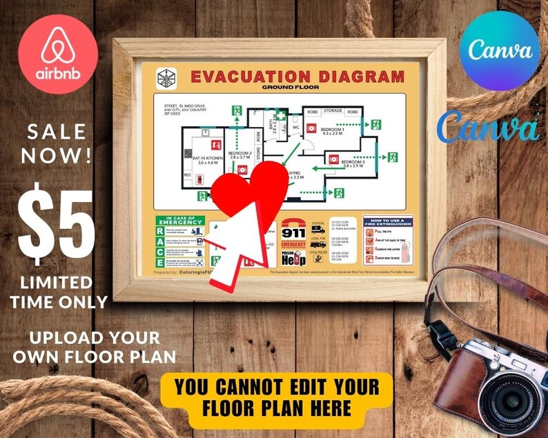Editable Evacuation Diagram Emergency Fire Escape Route Plan Air Bnb ...