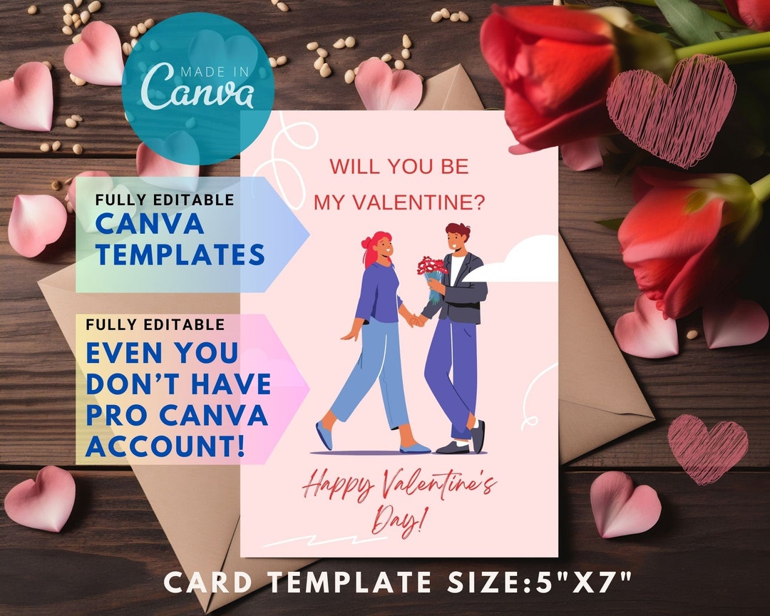 Editable Valentines Day Card for Her Him Template, Be My Valentine Date ...