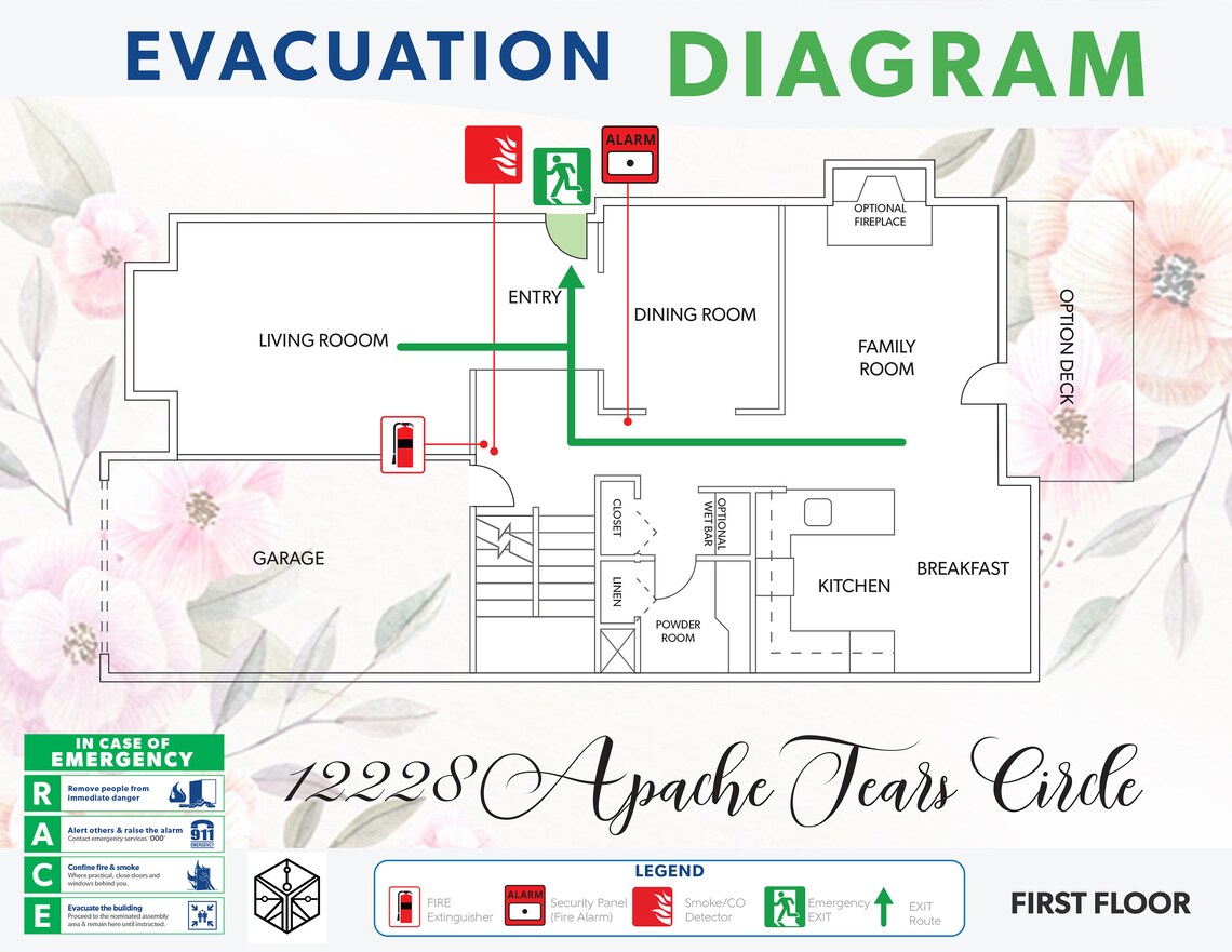 Personalized Emergency Fire Escape Route Fire Plan Diagram Eartquake ...