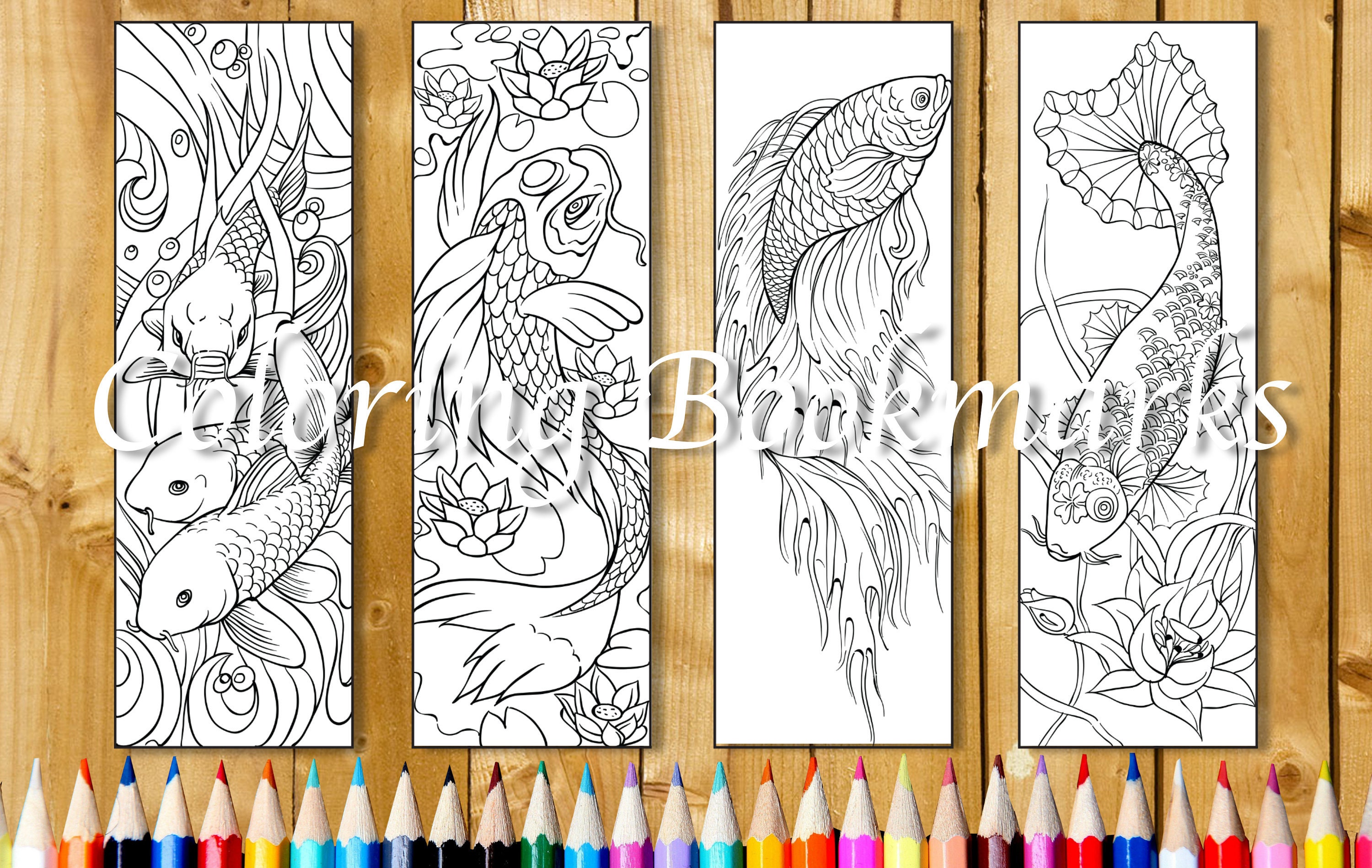 Koi Fish Coloring Bookmarks: Printable Journaling Adventure (8 Sets ...