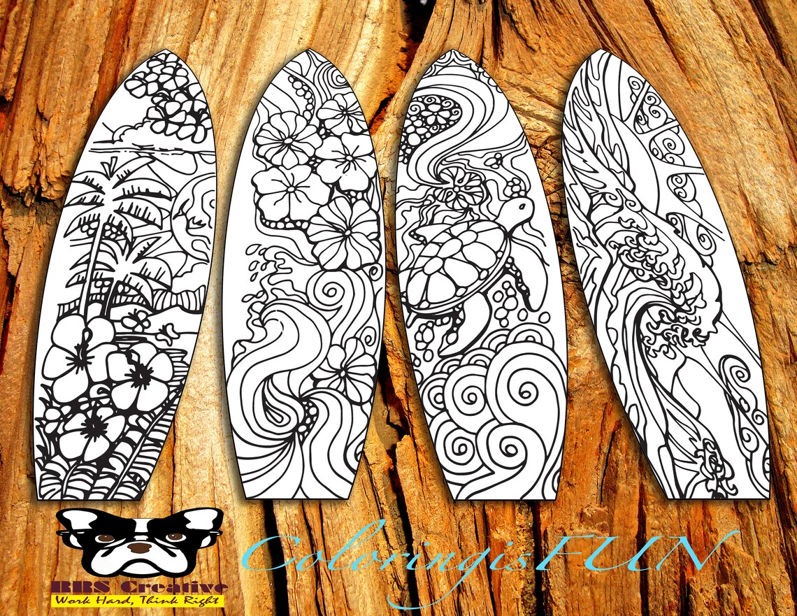 Surfboard Coloring Bookmarks: Adventure Theme Printable (digital ...