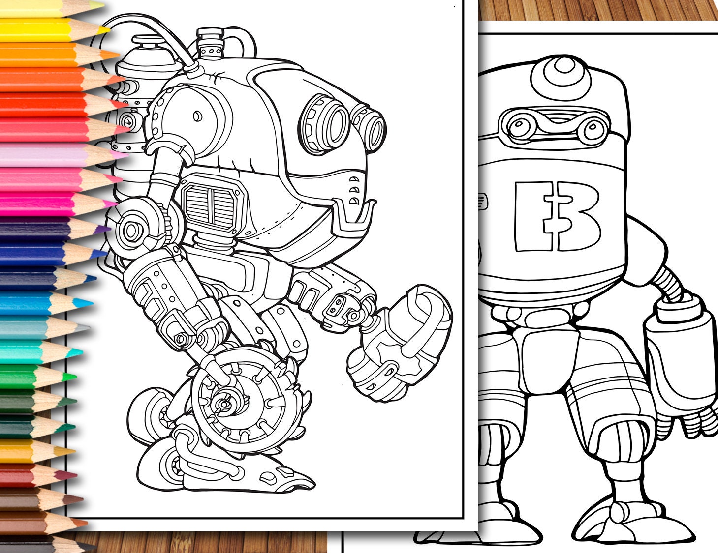 Robots Coloring Pages Instant Download Printable 2 Pages - Etsy