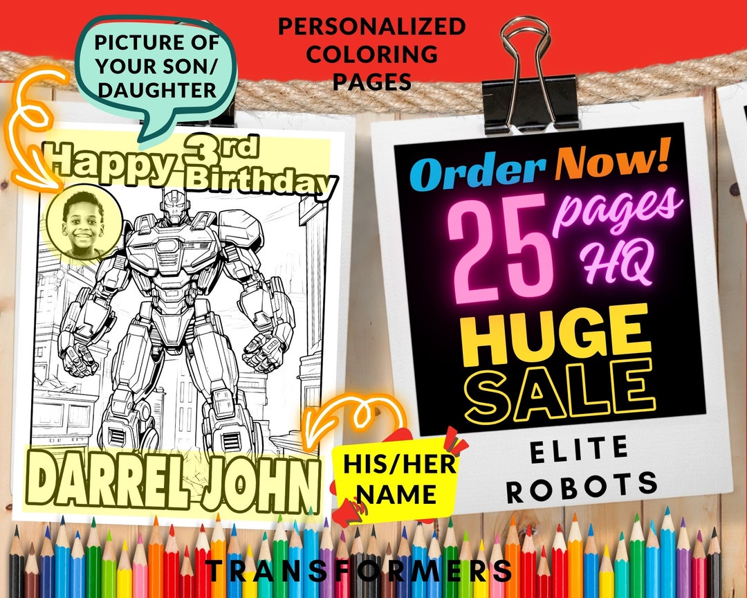 Personalized Robot Birthday Coloring Pages: 25 Page Party Activity ...