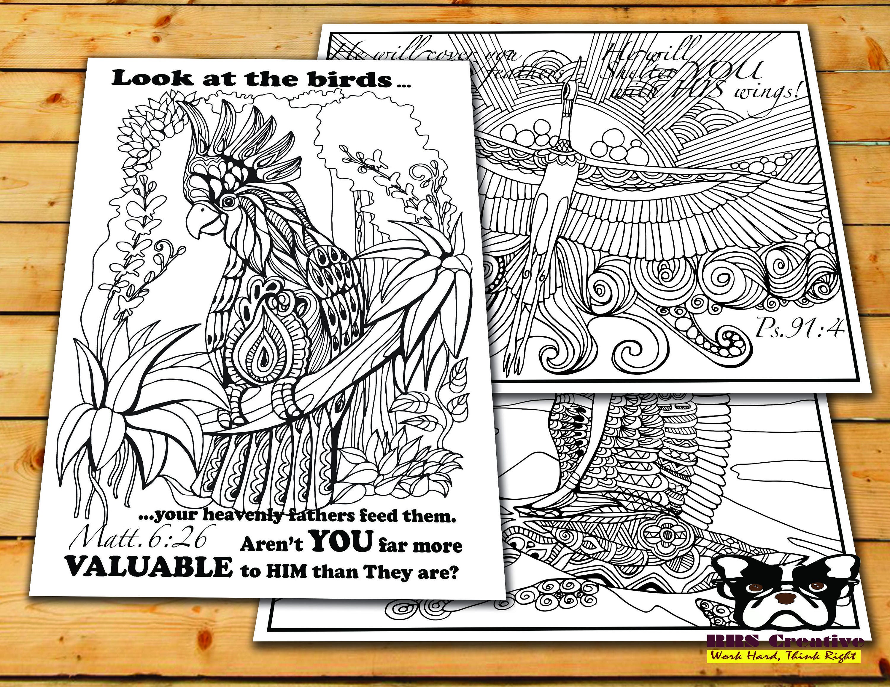 Birds Bible Coloring Page Doodles With Intricate Designs and Bible ...