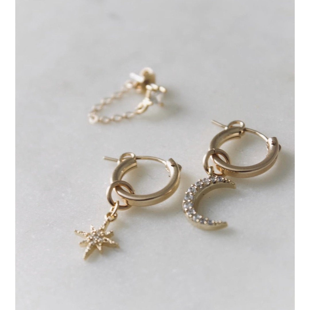 Moon Diamonds Hoop Earrings - Etsy