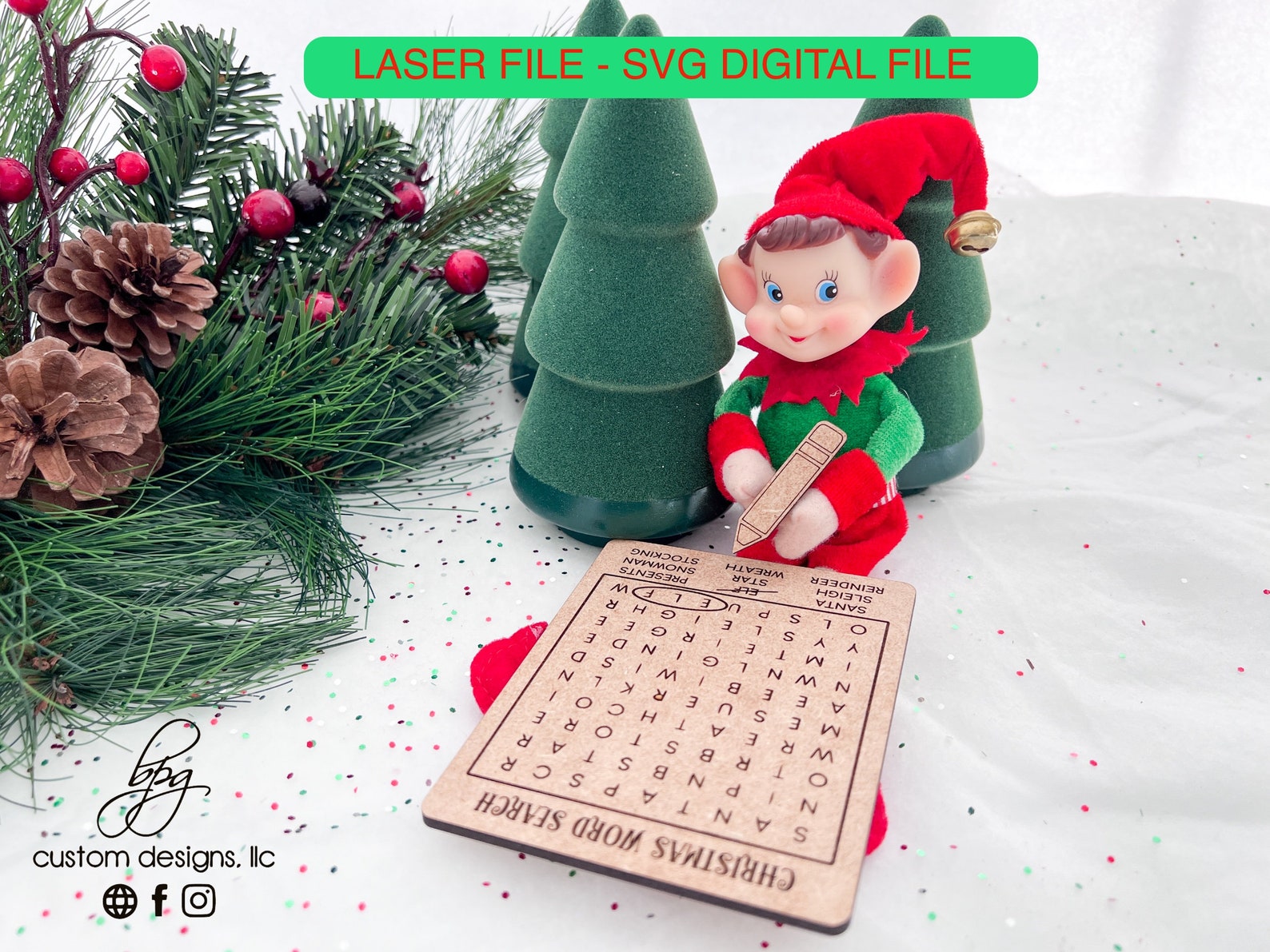 DIGITAL Elf Prop Elf Word Search Game Christmas Xmas Holiday SVG Laser ...
