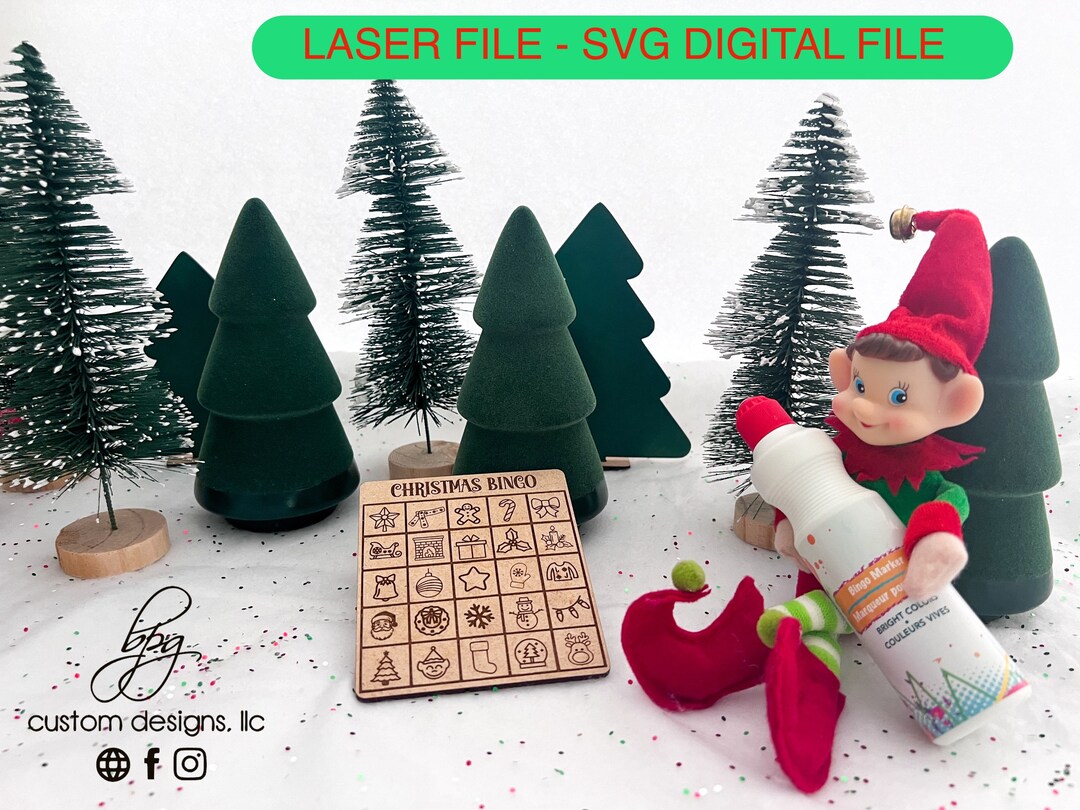 DIGITAL Elf Prop Bingo Game Christmas Xmas Holiday SVG Laser Design DIY ...