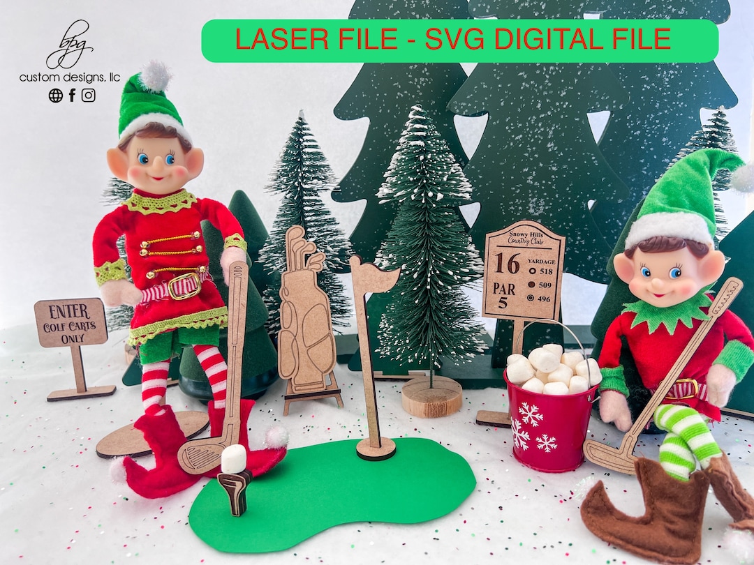DIGITAL Elf Prop Kit Bundle Golf Tee Stand Easel Golfing Cart Sign ...