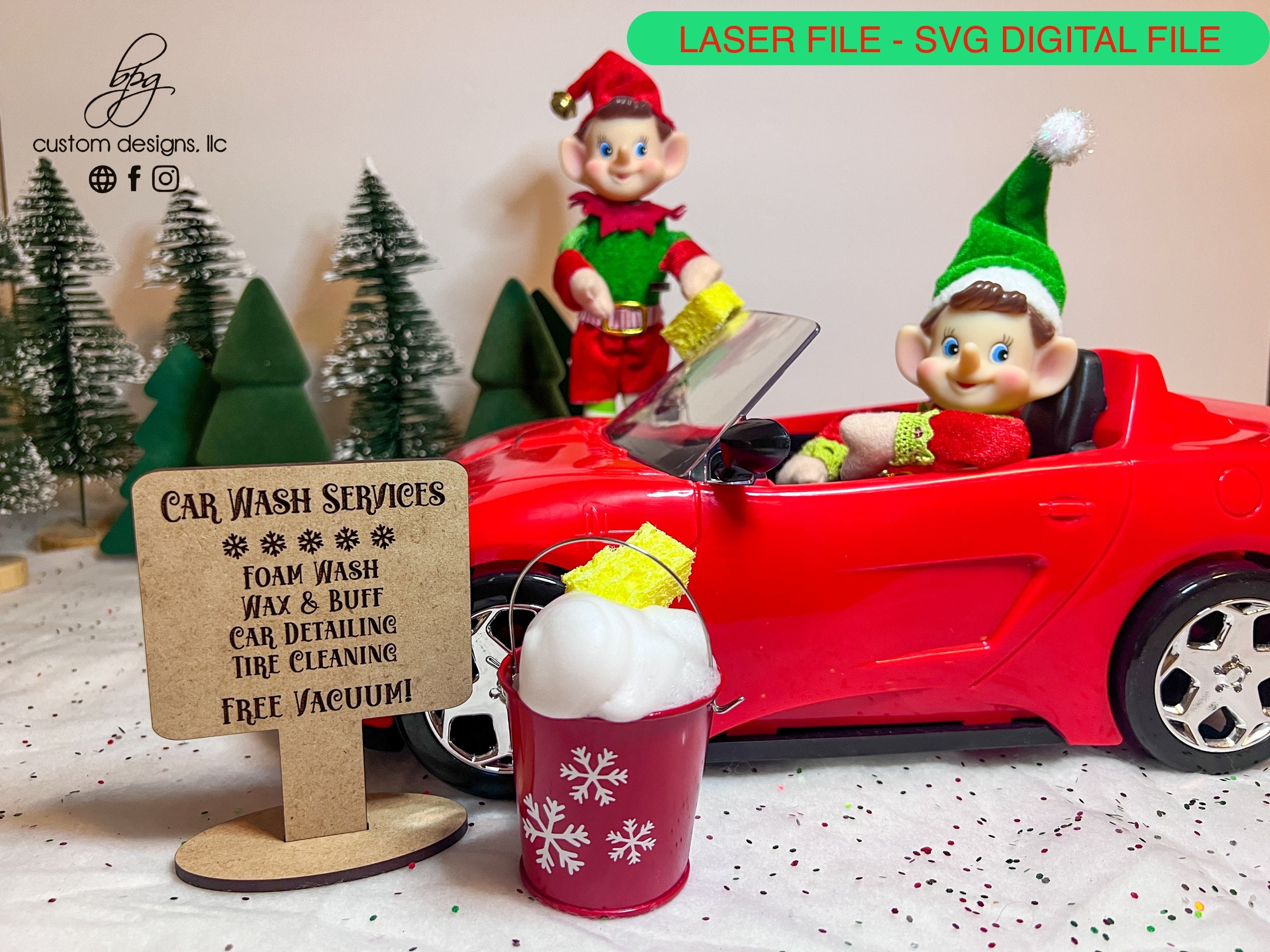 DIGITAL Elf Prop Elf Car Wash Auto Sign Christmas Xmas Holiday SVG Laser Cut File Design DIY Glowforge Accessories Elves Kit Bundle Etsy
