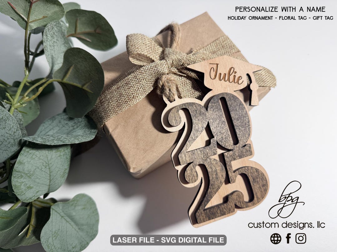 DIGITAL 2025 Graduation Grad Ornament Gift Floral Tag Keepsake SVG ...