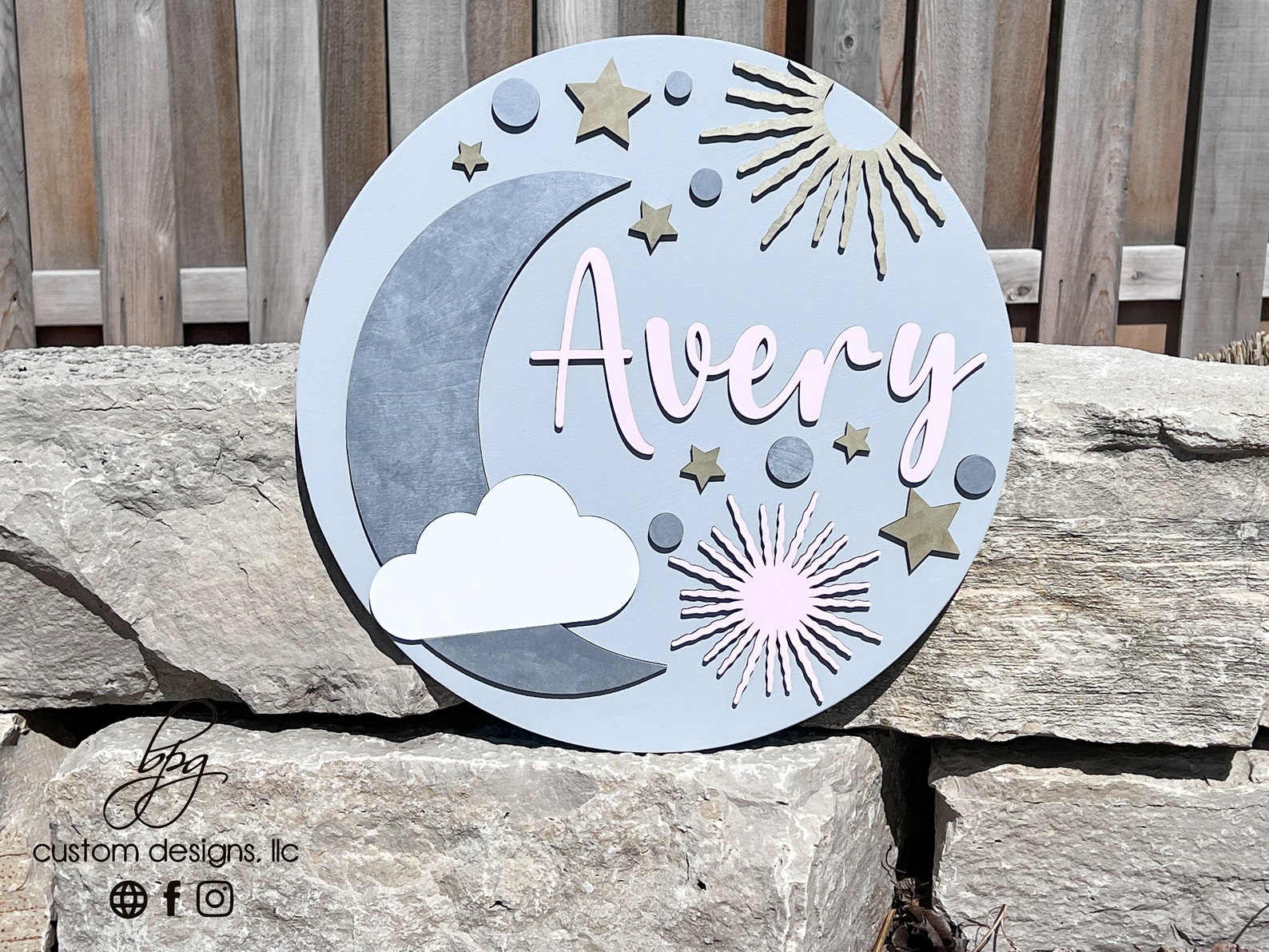 DIGITAL FILE: Nursery Baby Round Sign Celestial Boho Bohemian Moon Star ...