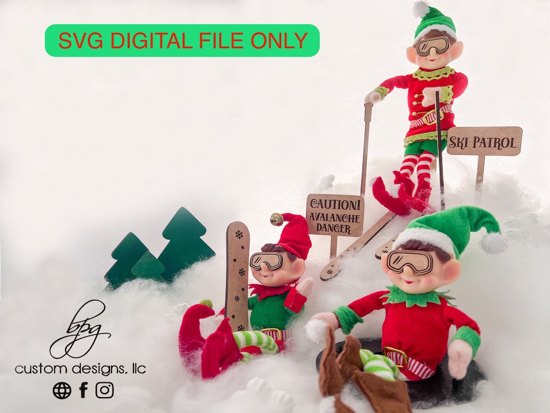 DIGITAL Elf Prop Kit Bundle Snow Tube Board Ski Goggles Tree Avalanche ...