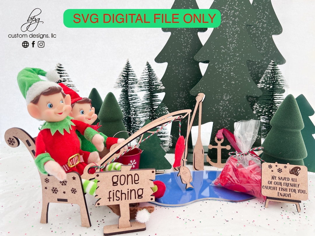 DIGITAL Elf Prop Kit Bundle Gone Fishing Swedish Fish Gold Gift Present Sign Christmas Santa SVG ...