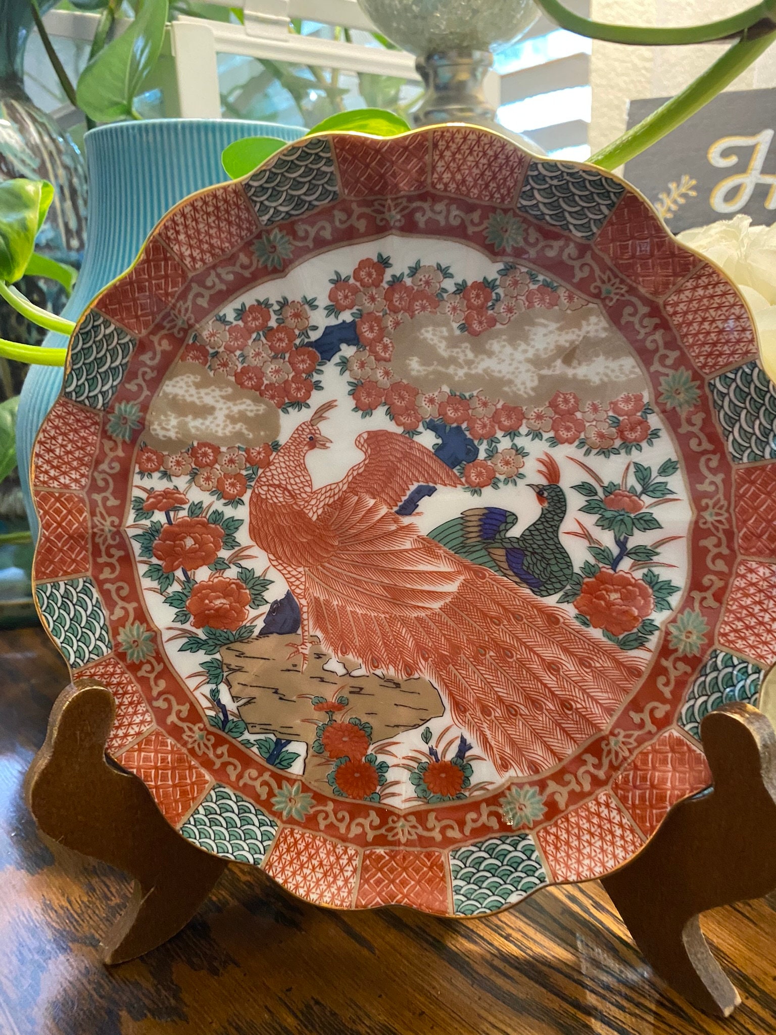 Beautiful Reproduction Arita Imari Red Peacock Dessert/salad Plate - Etsy