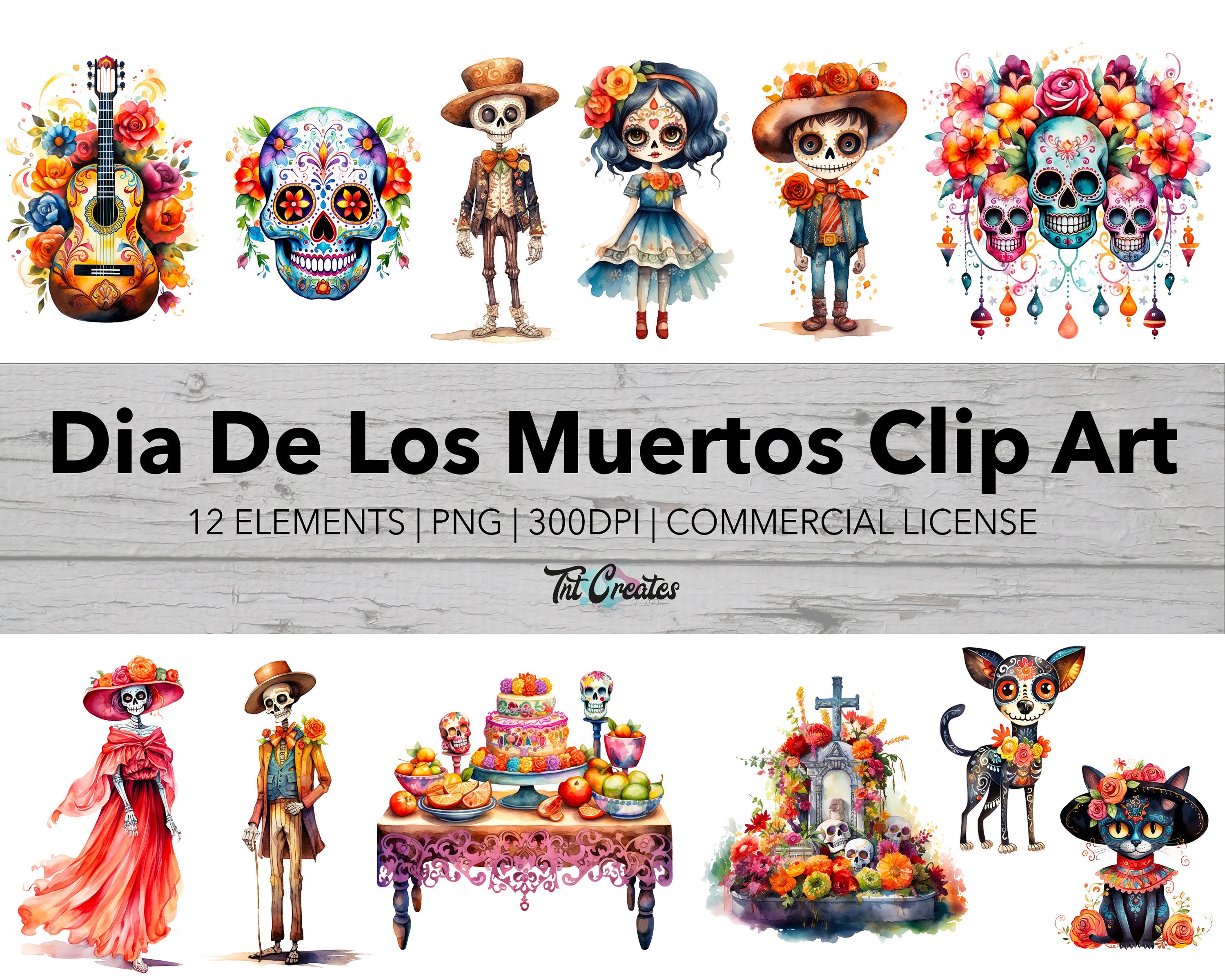 Watercolor Dia Los Muertos Clip Art, Day of the Dead Clipart ...
