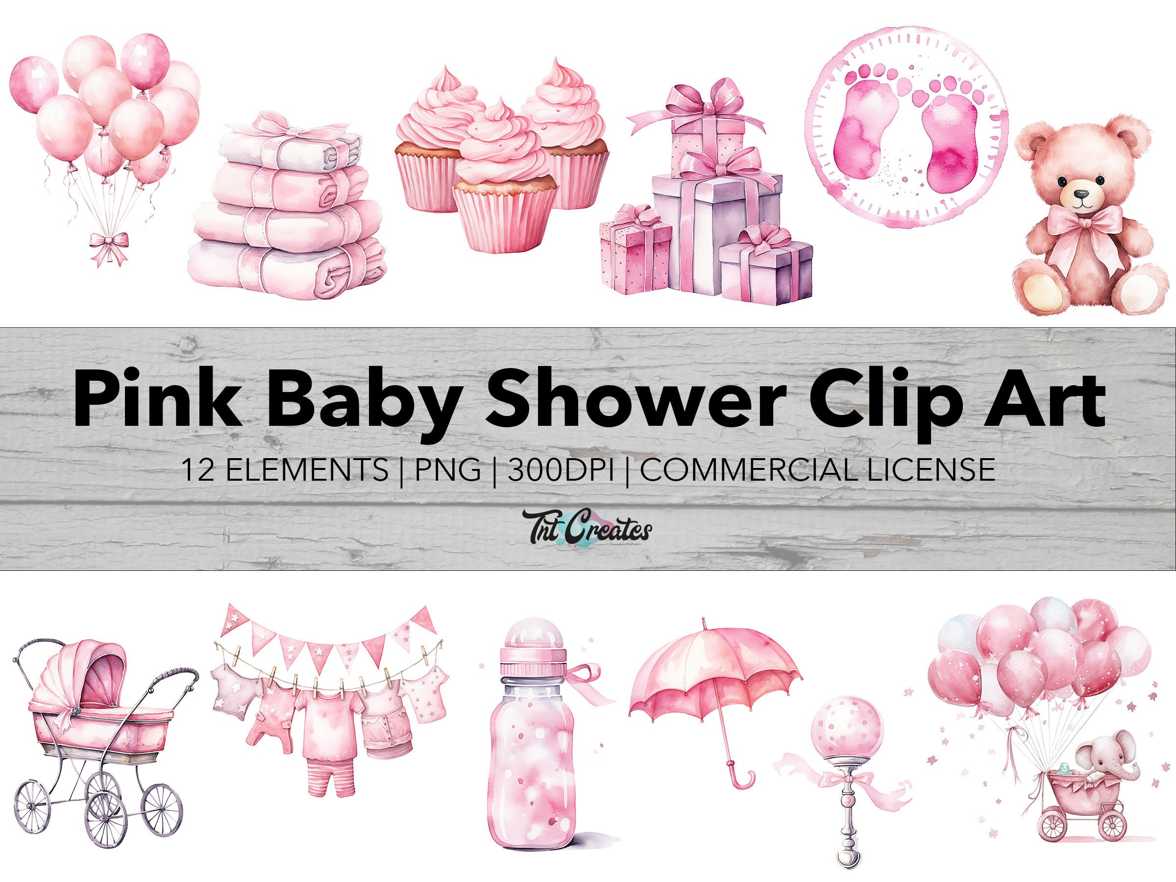 Pink Watercolor Baby Shower Clipart Bundle (digital Download) - Etsy