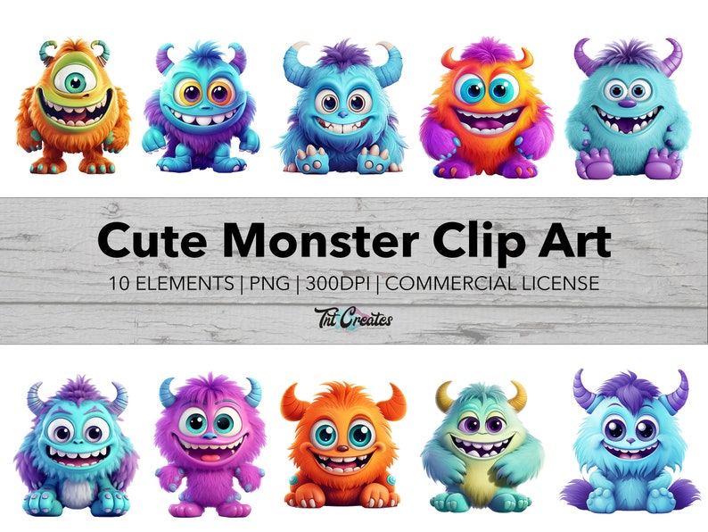 Cartoon Monster Clip Art Bundle, Transparent Background Digital ...