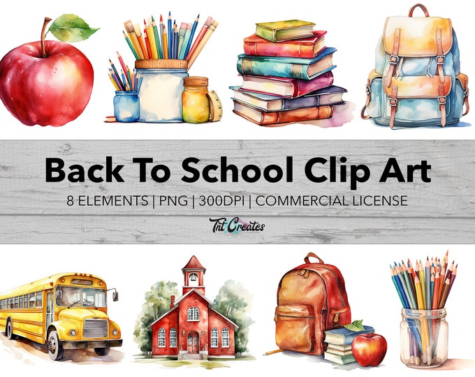 Watercolor Back to School Clipart Bundle / Cute Arts / Watercolor ...