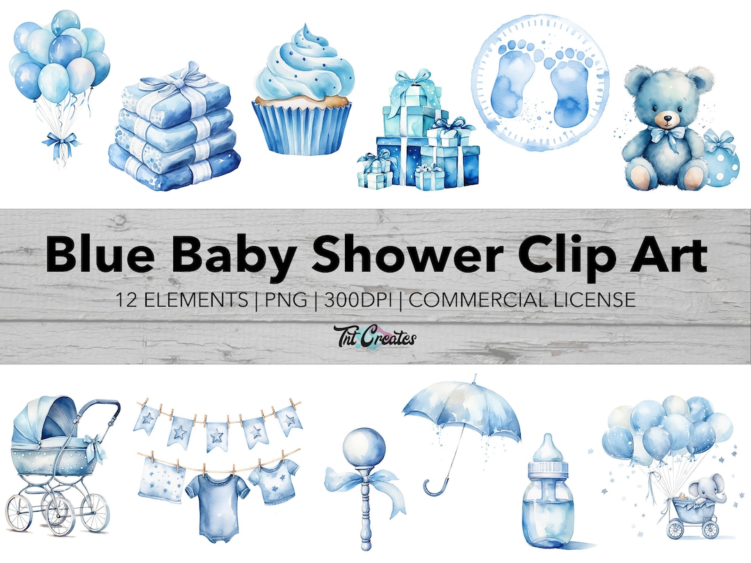 Blue Watercolor Baby Shower Clip Art Bundle - Boy Baby Clipart ...
