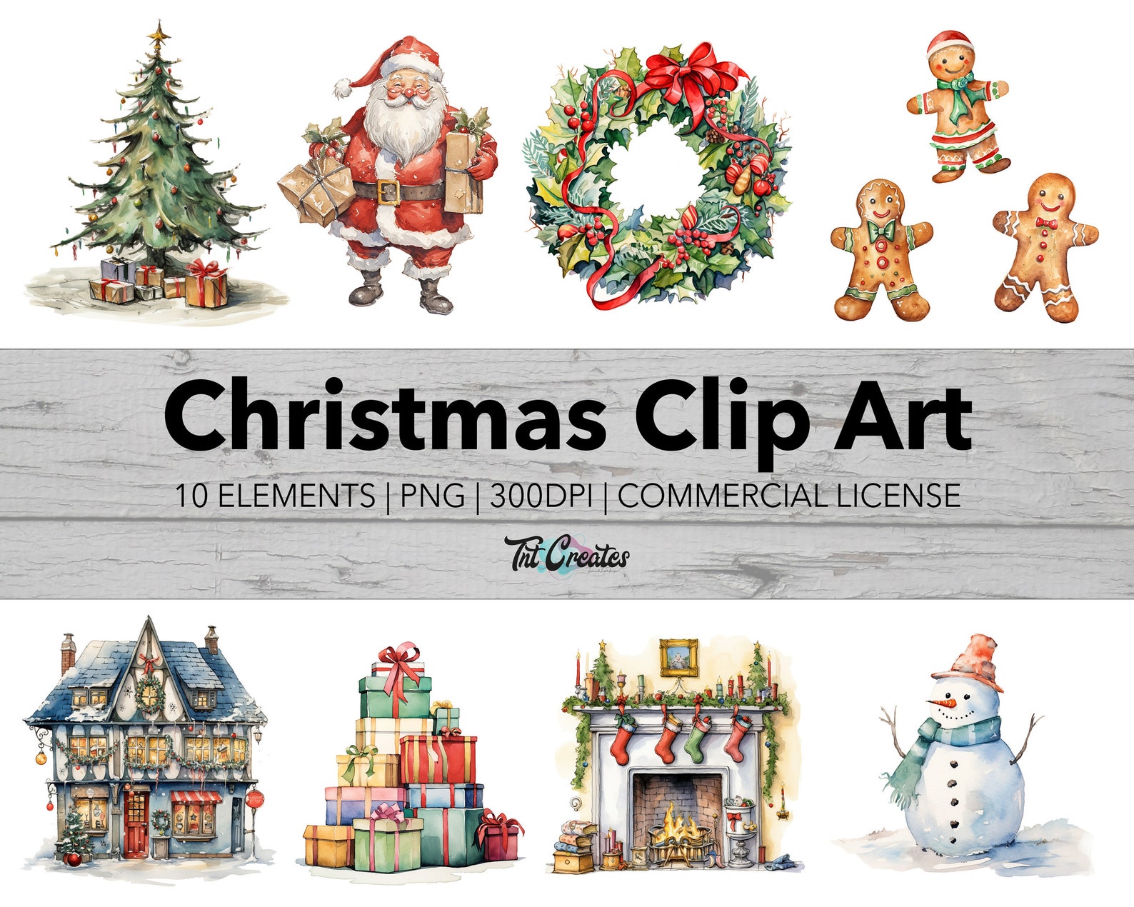 Watercolor Christmas Holiday Clip Art, Transparent Background Digital ...