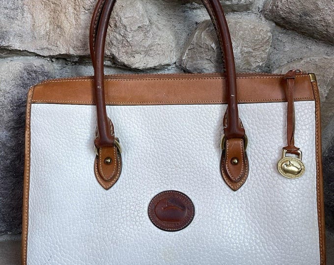 Vintage Dooney and Bourke All Weather Leather Satchel Handbag Ivory and ...
