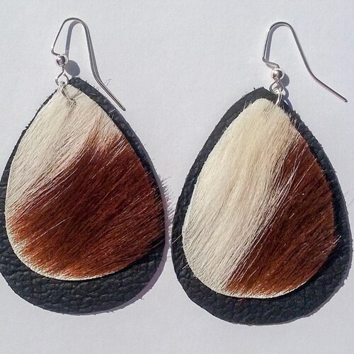Cowhide Leather Earrings-teardrop Earrings-hair on Hide - Etsy